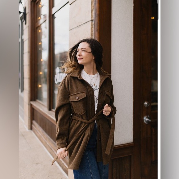Oat New York | Jackets & Coats | Oat Belted Shirt Jacket Brown | Poshmark